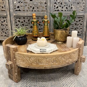 Boho Chakki Table, Vintage Handcarved Indian Grinder Table Decor ...