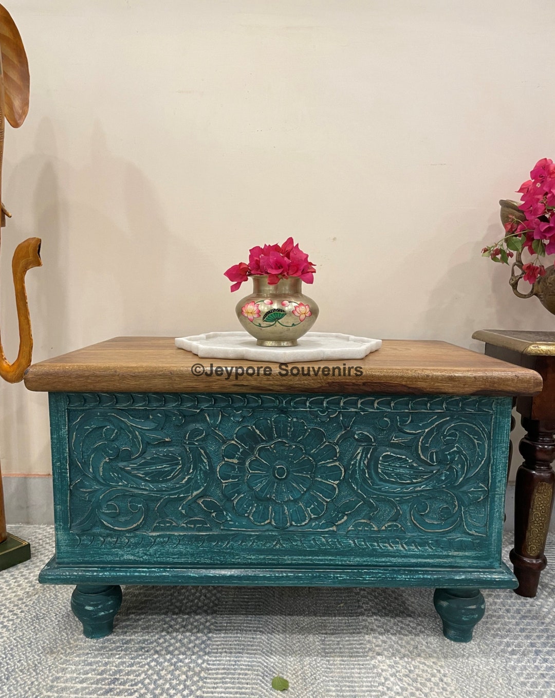 Hand Carved Storage Trunk, Chest Box, Indian Handmade Wooden Table ...