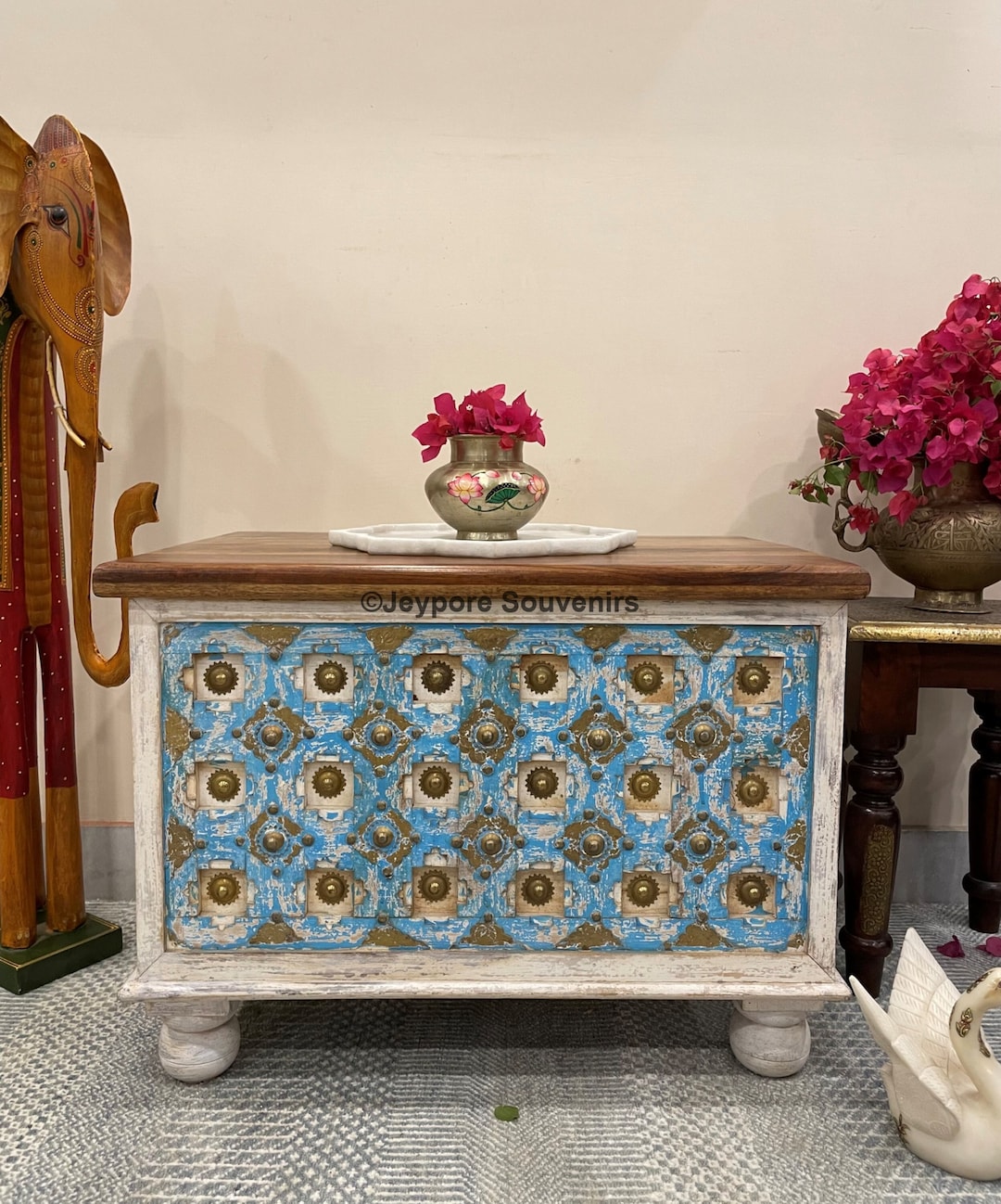 Hand Carved Storage Trunk, Chest Box, Indian Handmade Wooden Table ...