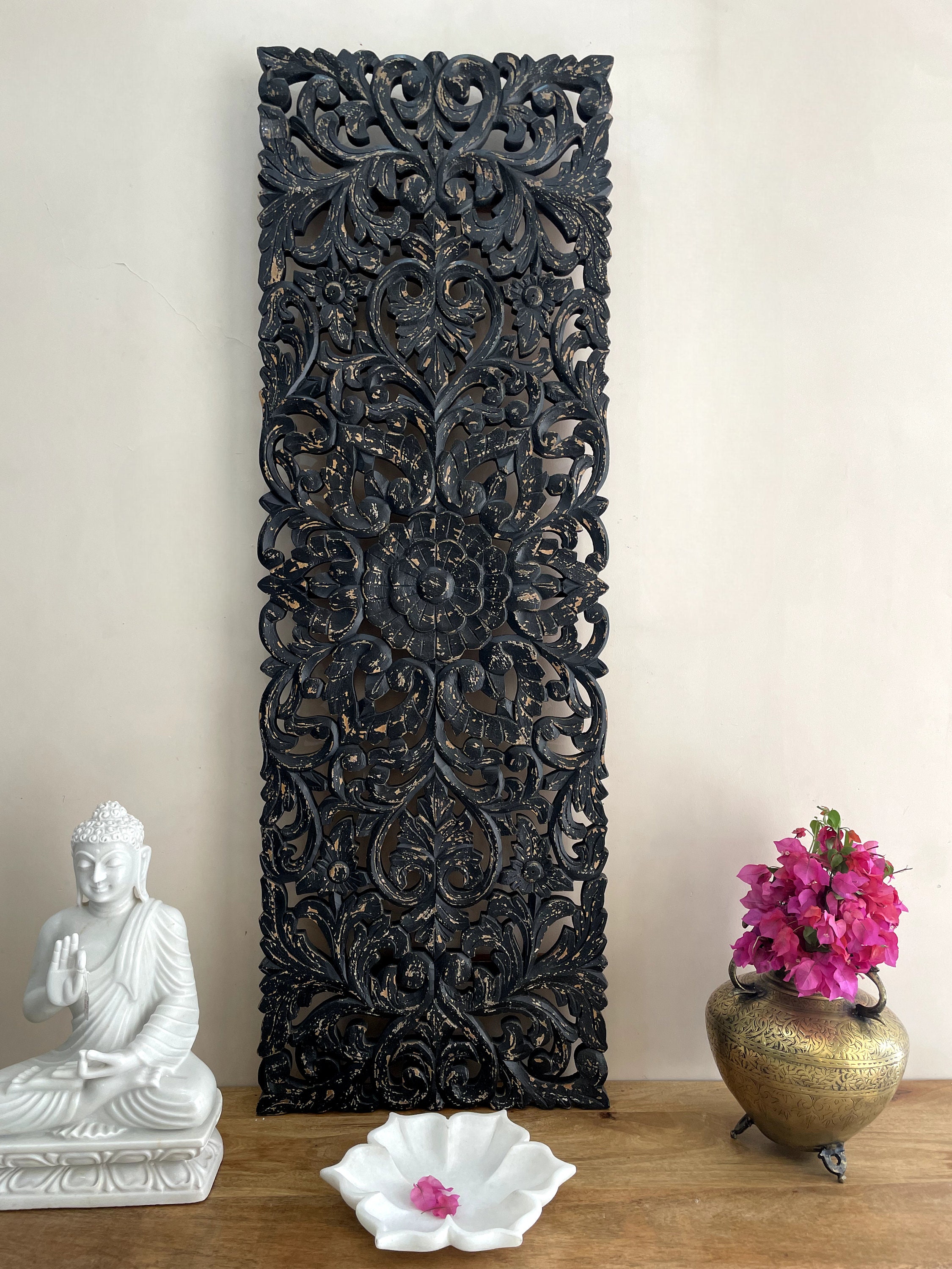 Wooden Wall Hanging, Hand Carved Indian Wall Panel, Mandala Wood ...