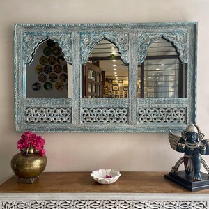 Indian Jharokha Mirror/frame, Triple Arch Frame, Handcarved Wooden ...