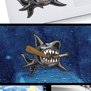 Decal Sticker Angry Shark Smash Baseball Bat Action Sports Motorbike ...