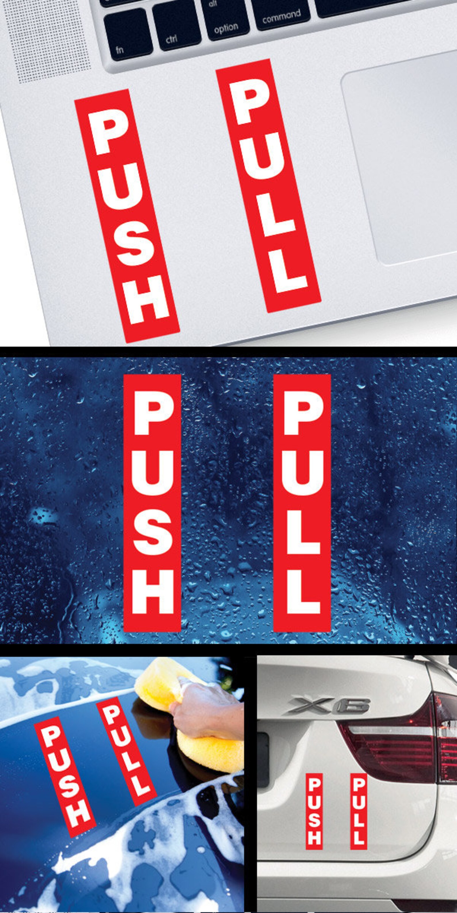 Decal Sticker Push - Pull Safety Information Sign Top Quality Vinyl ...