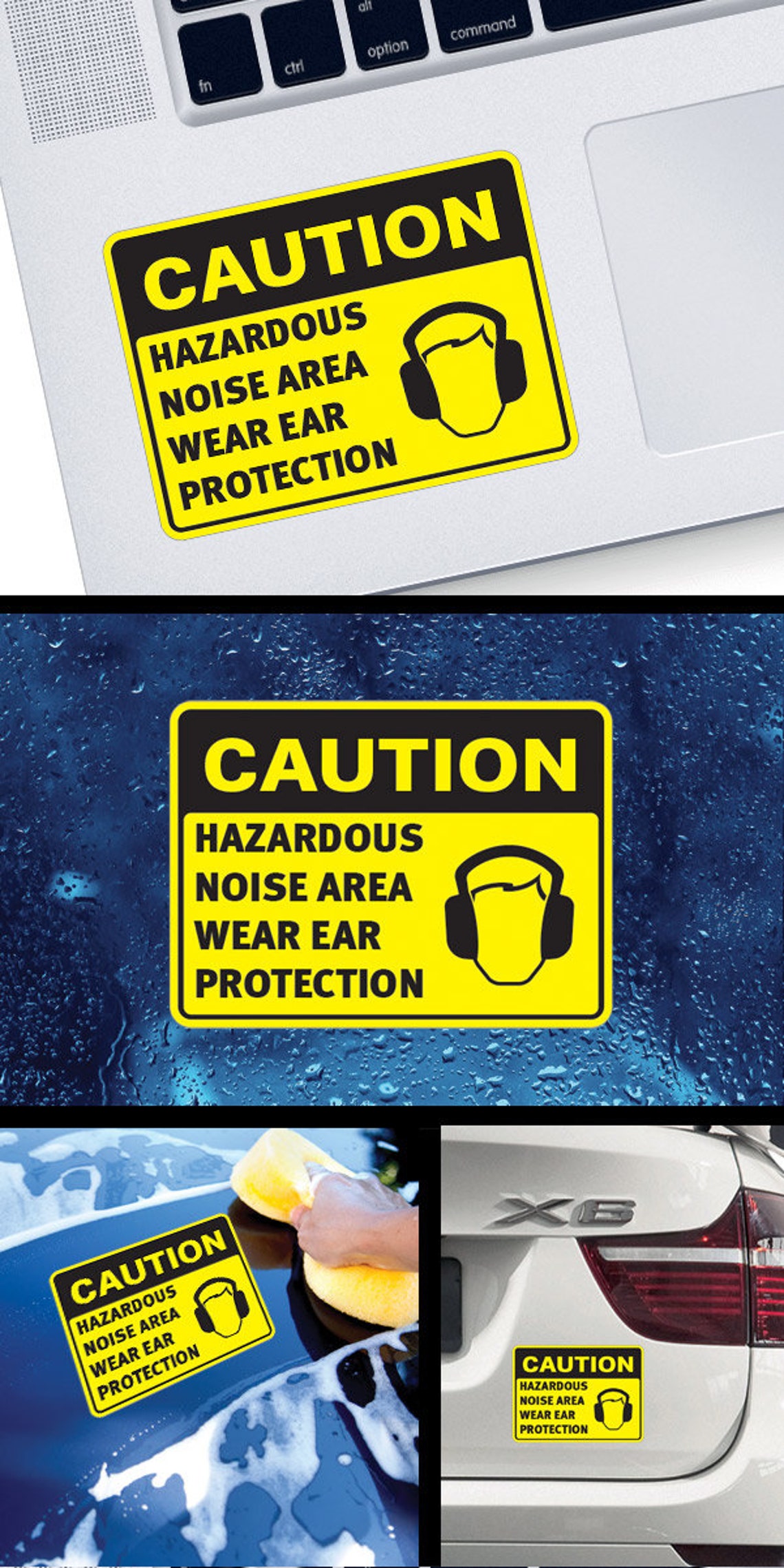 Decal Sticker Caution Hazardous Noise Area Wear Ear Protection Health ...