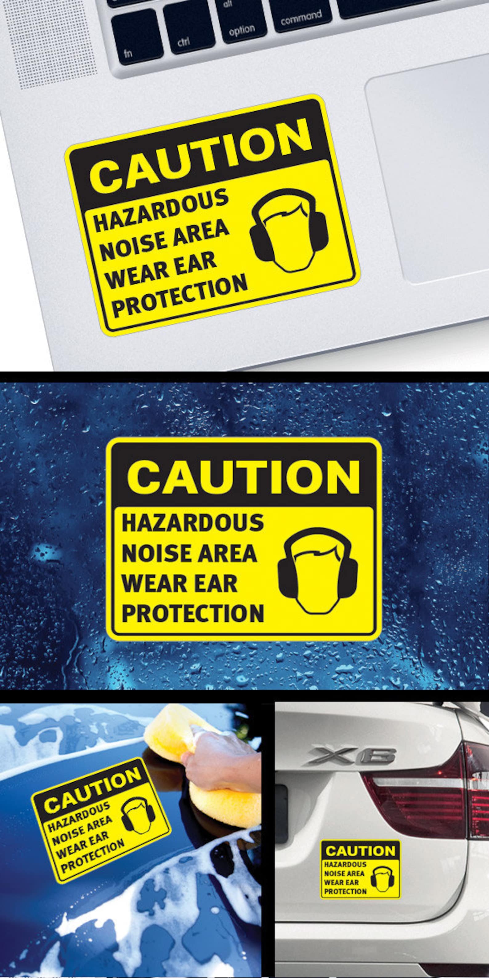Decal Sticker Caution Hazardous Noise Area Wear Ear Protection Health ...