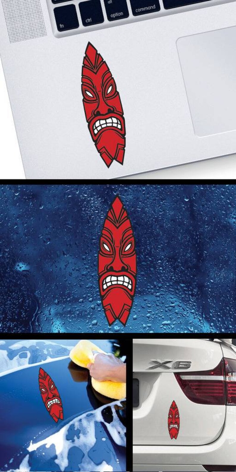 Decal Sticker Tiki Surfboard Red Beach Reef Summer Vacation Jet Ski Car ...