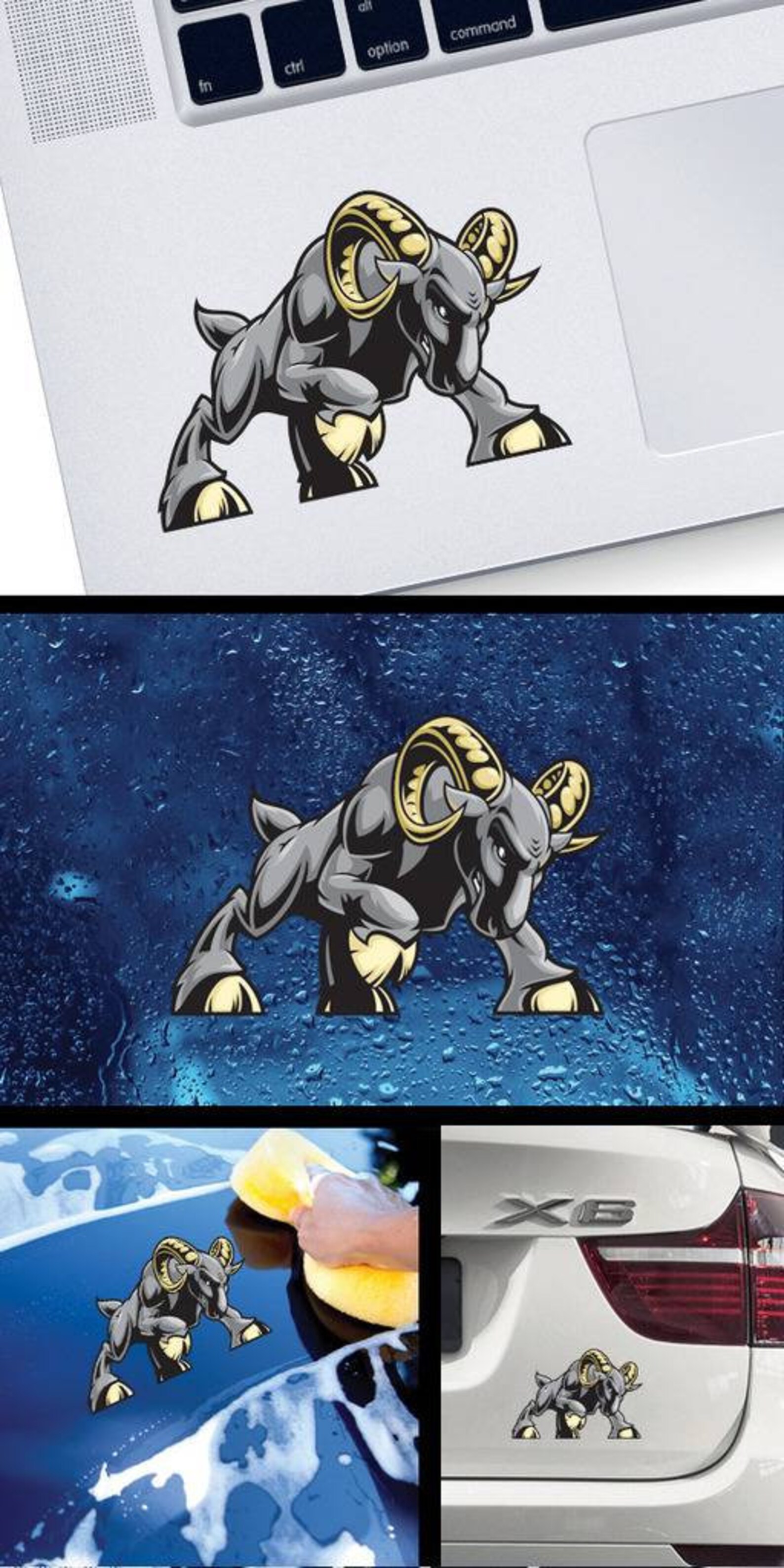 Decal Sticker Gray Aggressive Ram Maskot Moto Mechanics Goat Horn ...