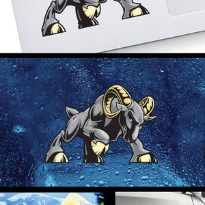 Decal Sticker Gray Aggressive Ram Maskot Moto Mechanics Goat Horn ...