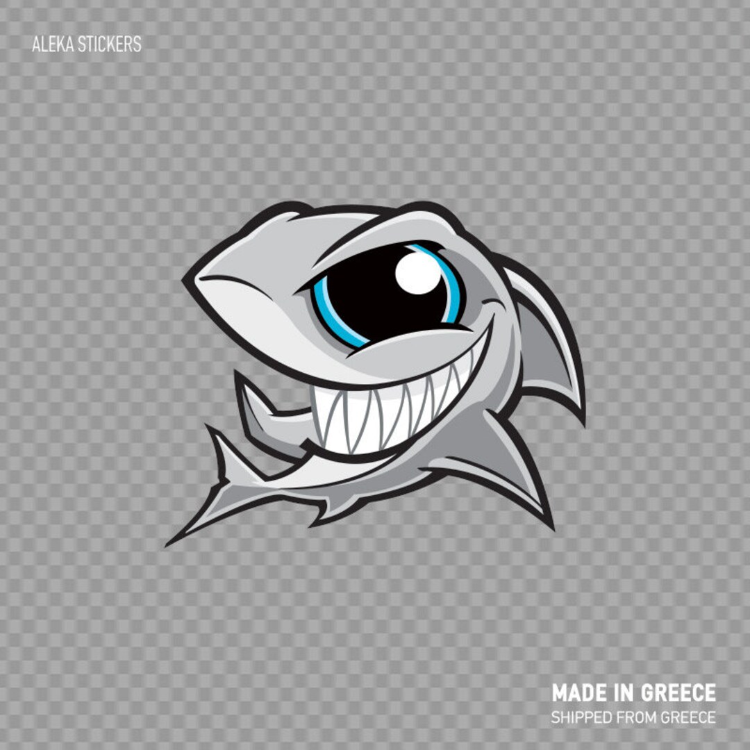 Decal Sticker Angry Shark Smile Gray Ocean Top Quality Vinyl Boat ...