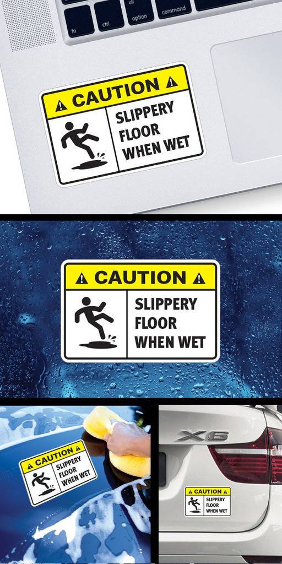 Decal Sticker Caution Slippery Floor When Wet. Safety Sign Waterproof ...
