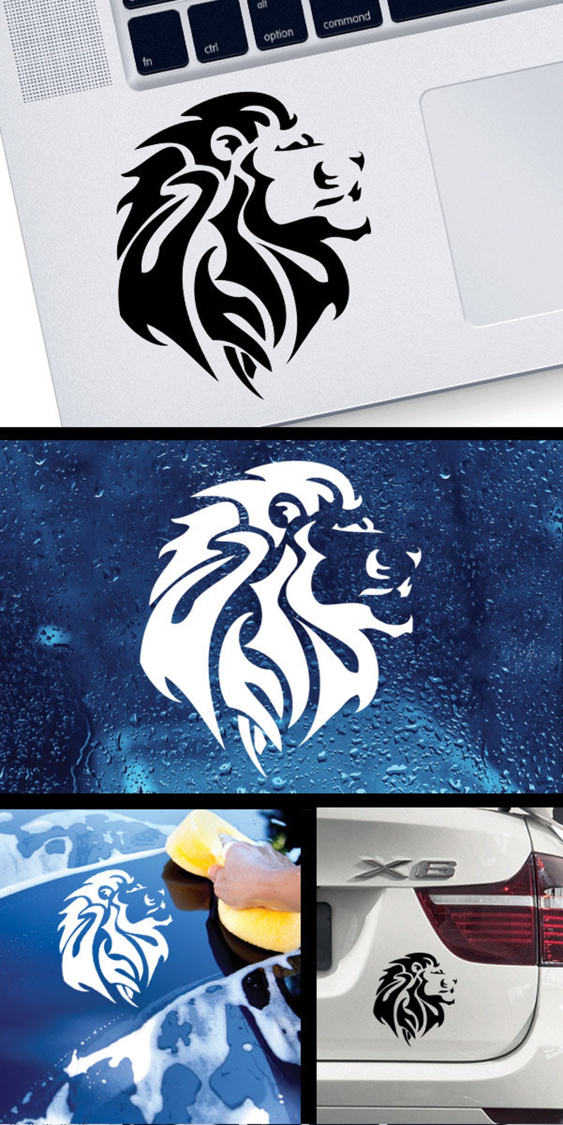 Decal Sticker Lion Head Traditional Tribal Tattoo Style Male Top ...