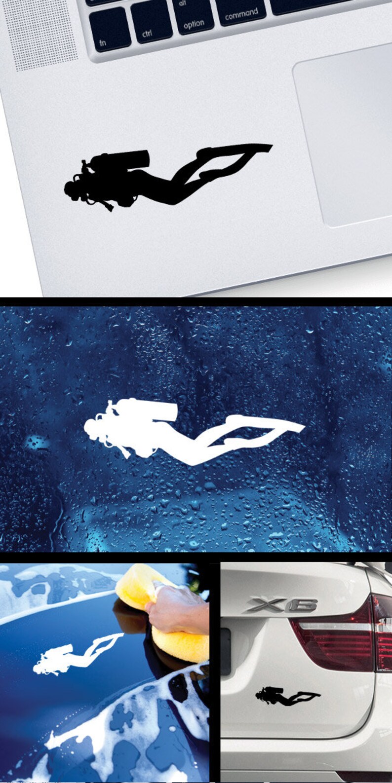 Decal Sticker Scuba Diver Apnea Free-diving Snorkelling Scuba Spearguns ...