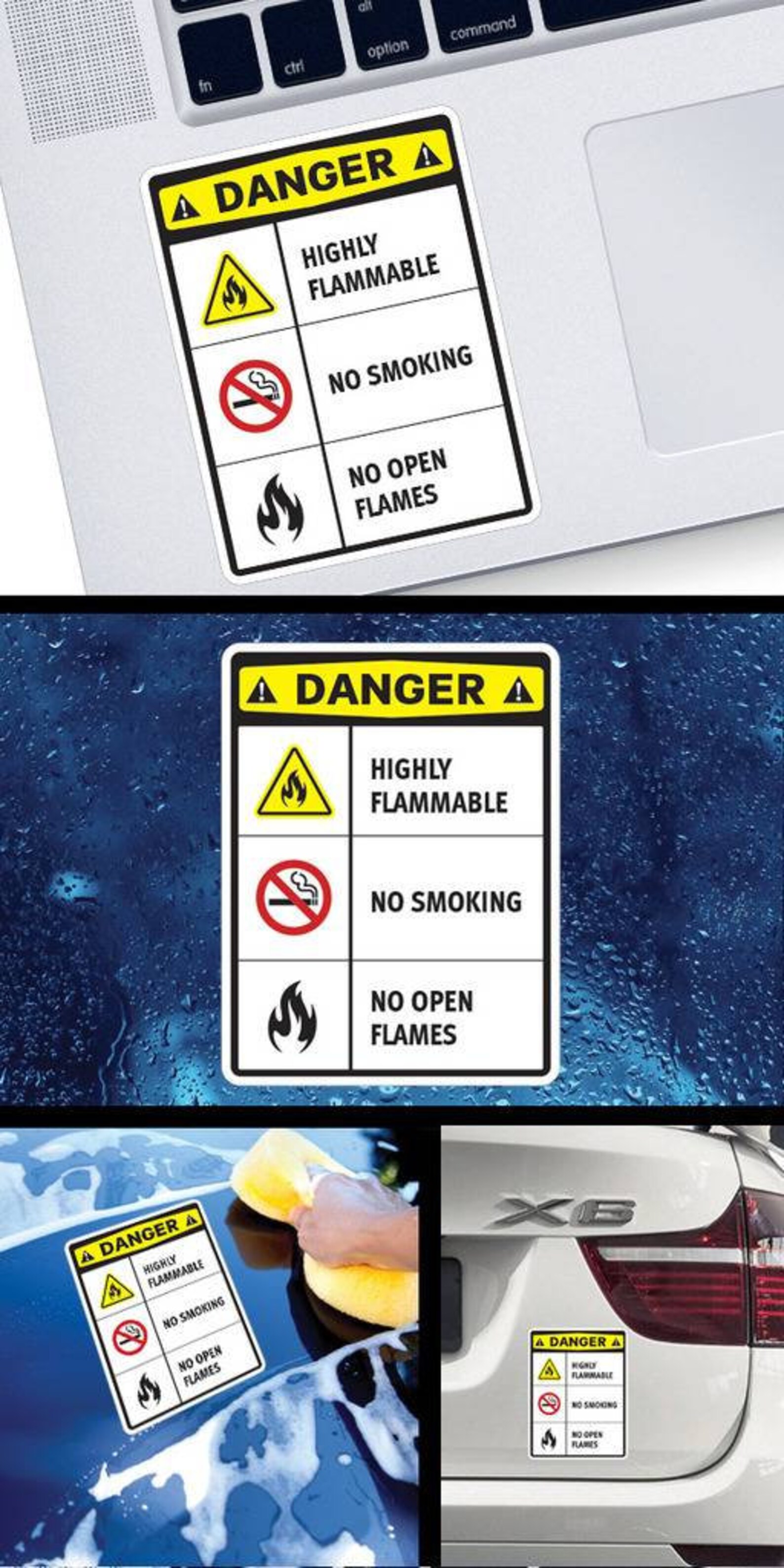 Decal Sticker Danger Highly Flammable No Smoking No Open | Etsy