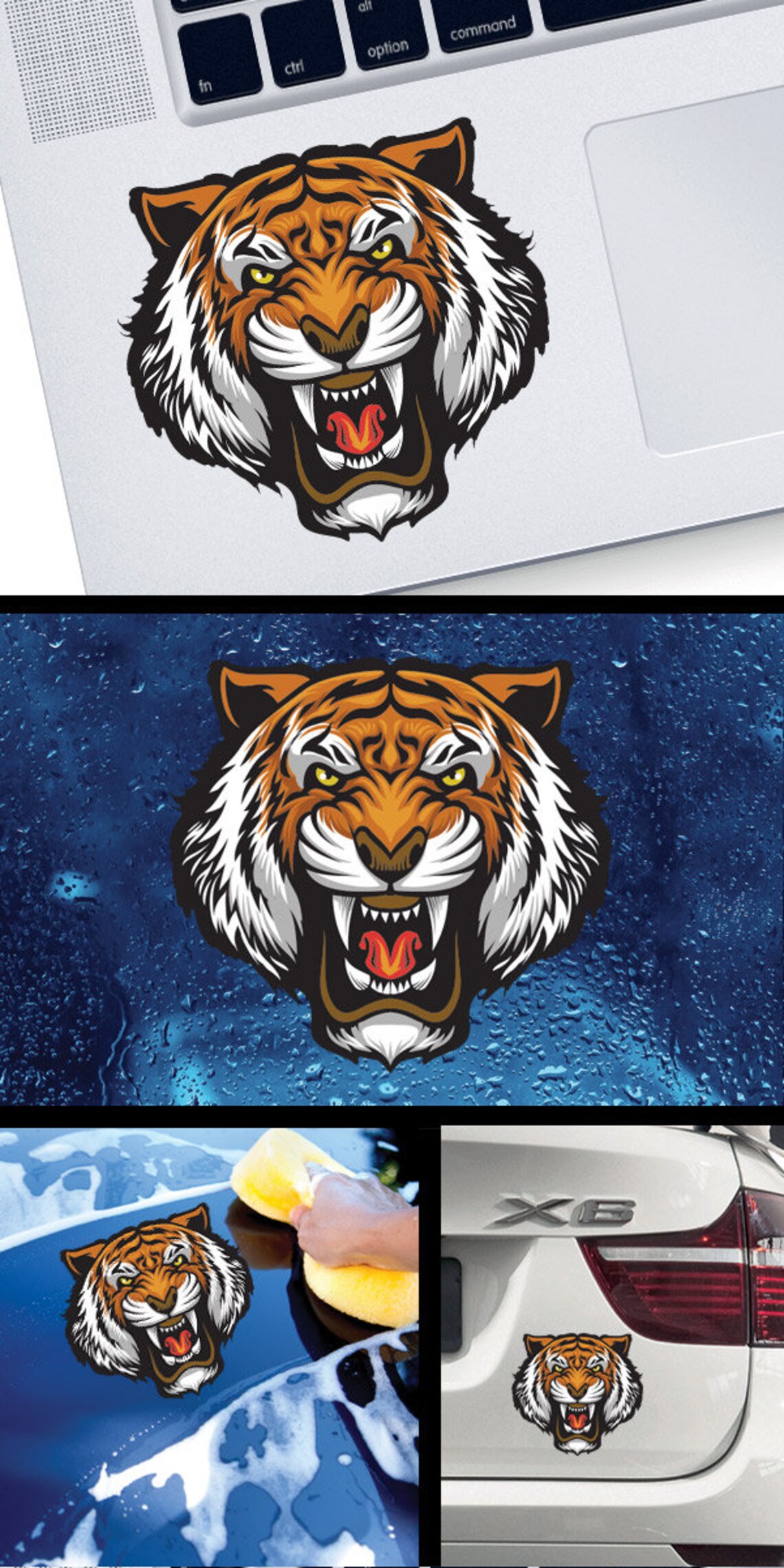 Decal Sticker Angry Tiger Head Screaming Roaring Attack Aggression ...