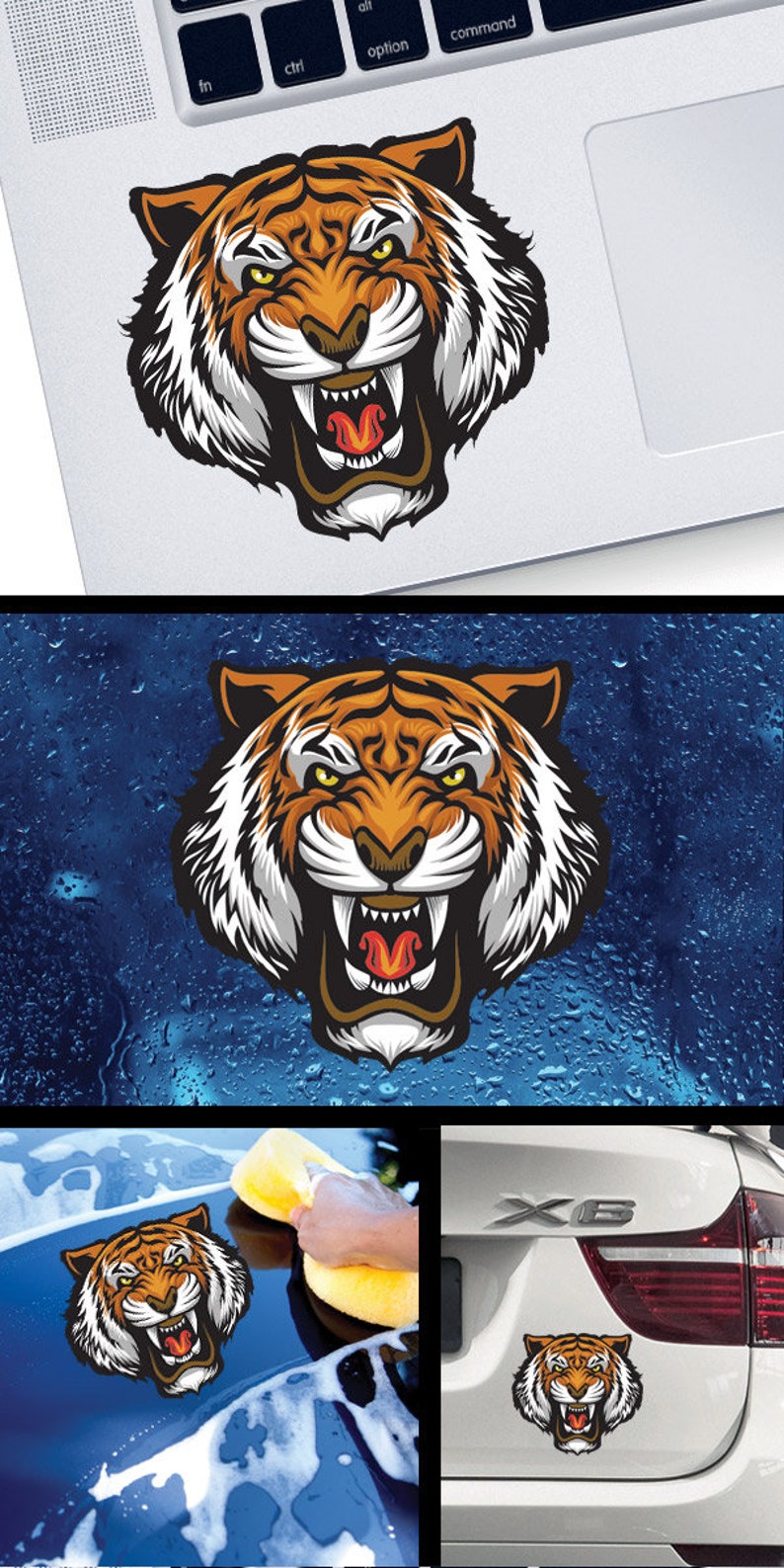 Decal Sticker Angry Tiger Head Screaming Roaring Attack Aggression ...