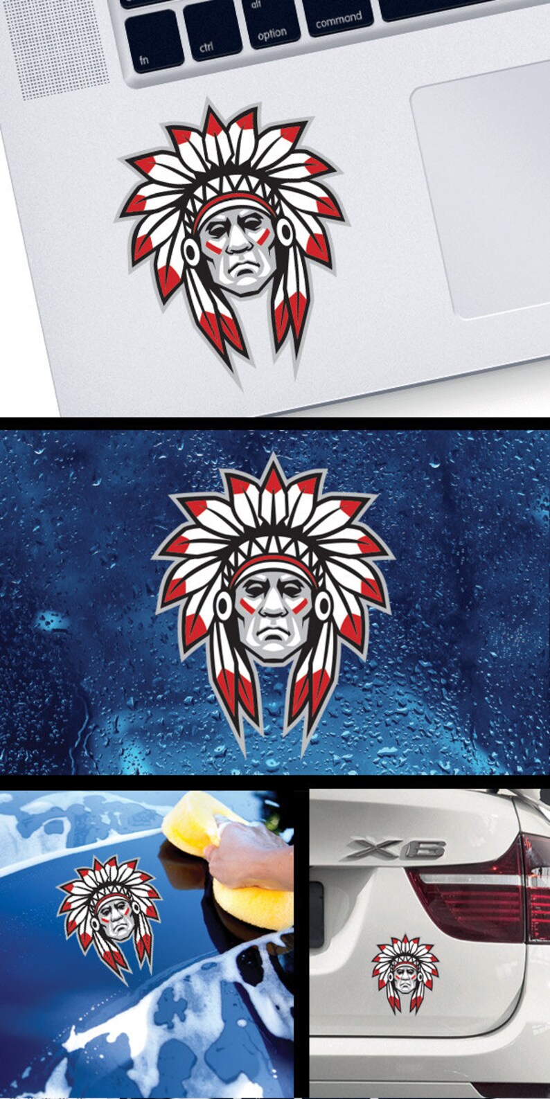 Decal Sticker Native American Chief Head With Feathers Navajo Apache ...