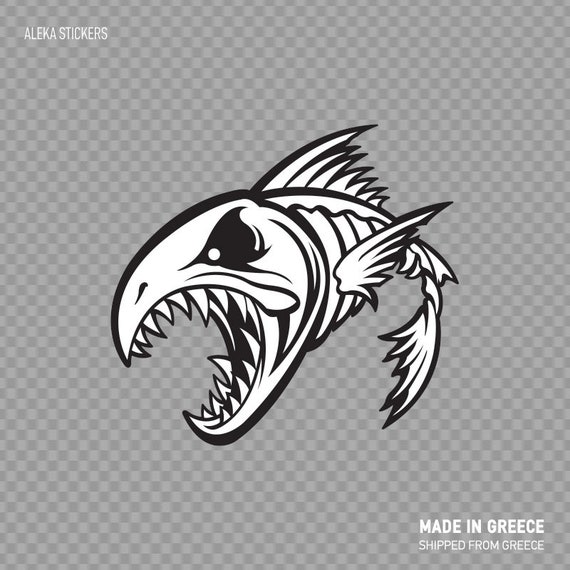 Decal Sticker Fish Bones Skull Skeleton Skull Black and white | Etsy