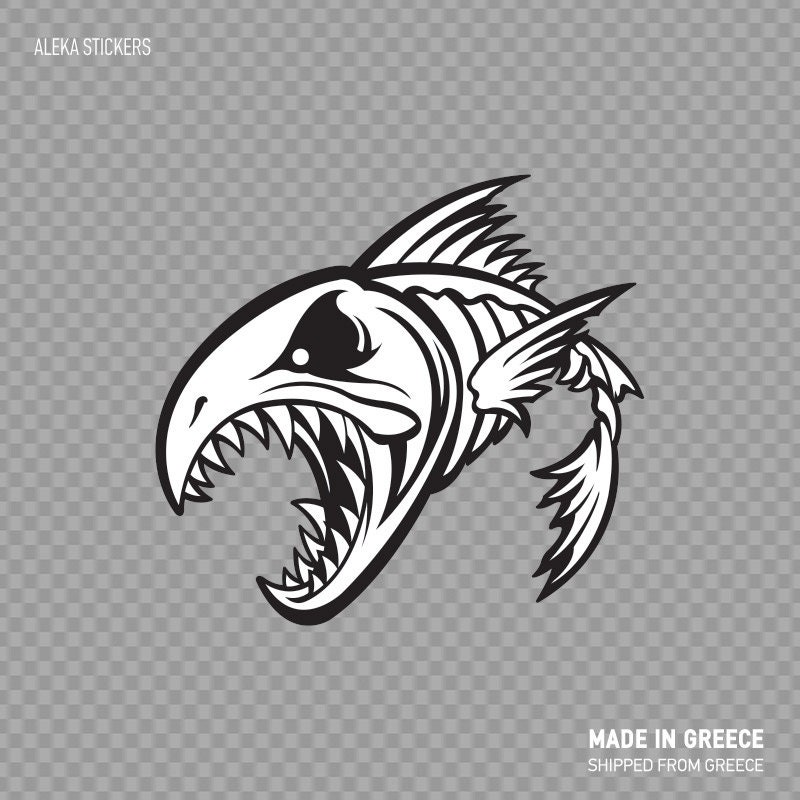 Decal Sticker Fish Bones Skull Skeleton Skull Black and white | Etsy