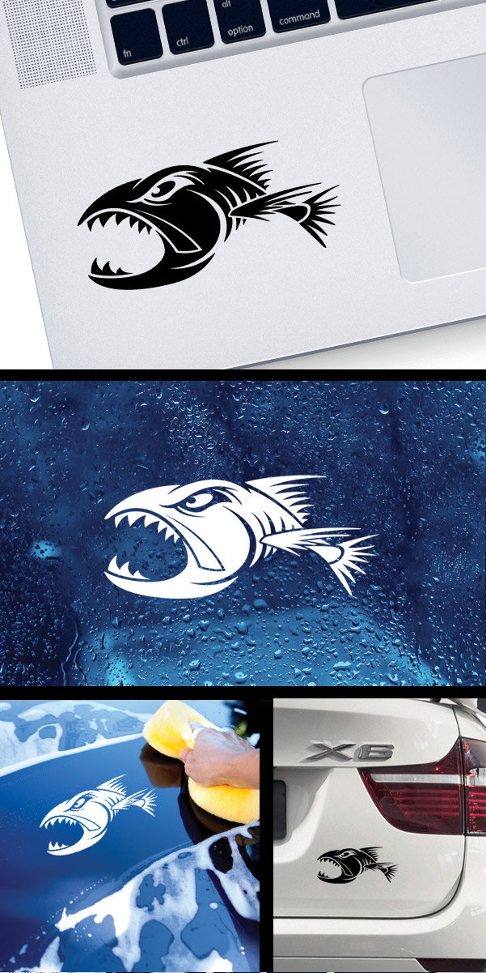 Decal Sticker Skeleton Fish Bones Skull Fishing Boat Bait the Hook ...