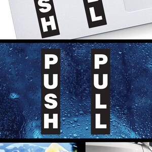 Decal Sticker Push - Pull Store Door Safety Sign Bold Black and White Instructional Decals for ...