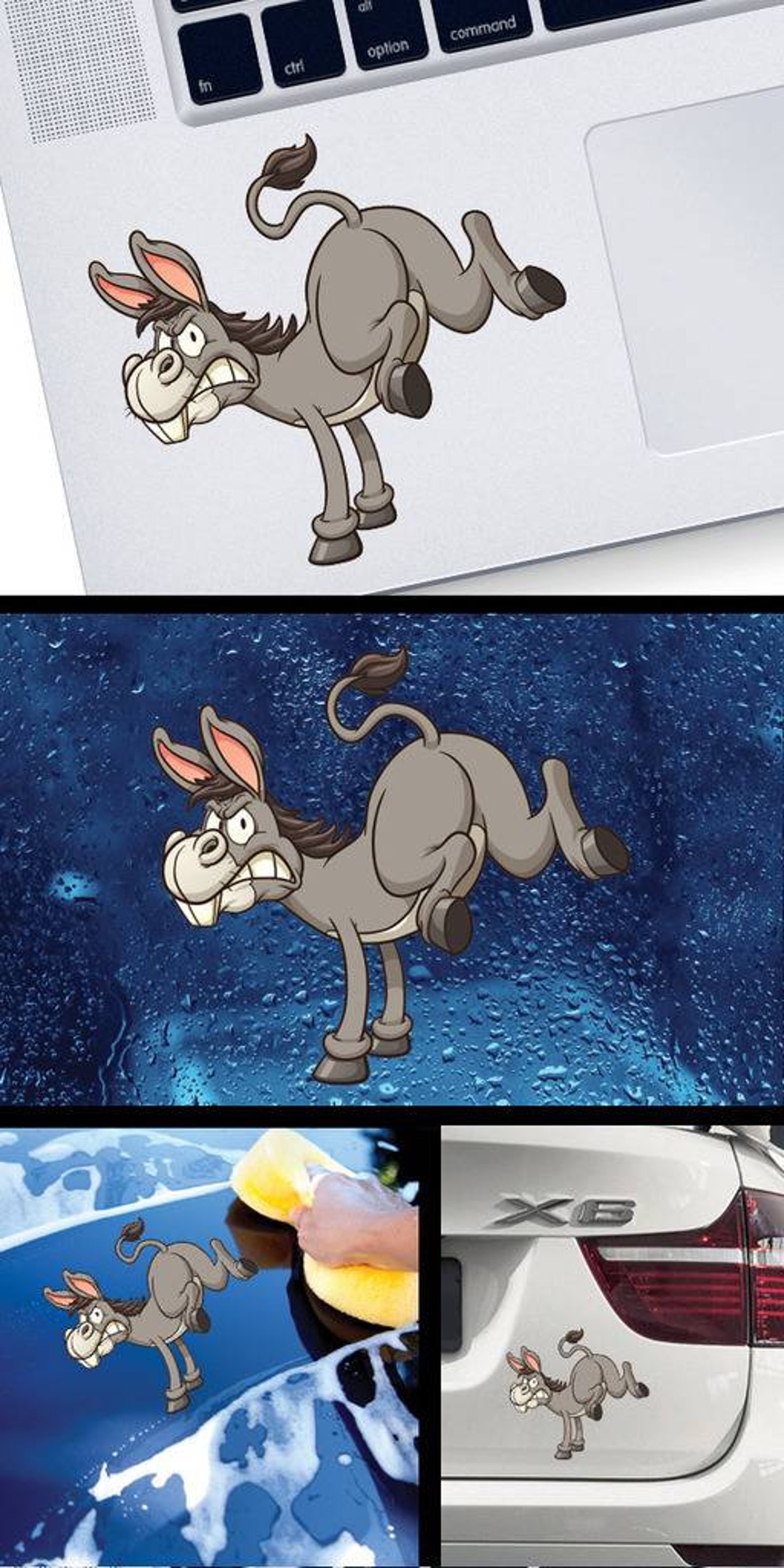 Decal Sticker Cartoon Angry Gray Donkey Kicking Farm X46W8 - Etsy
