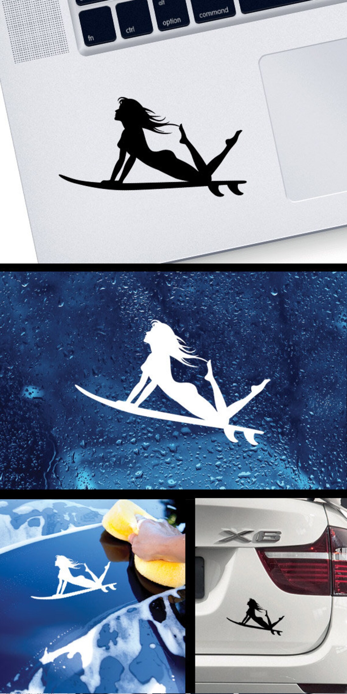 Decal Sticker Surfer Girl Figure Beach Reef Surfboard Summer - Etsy
