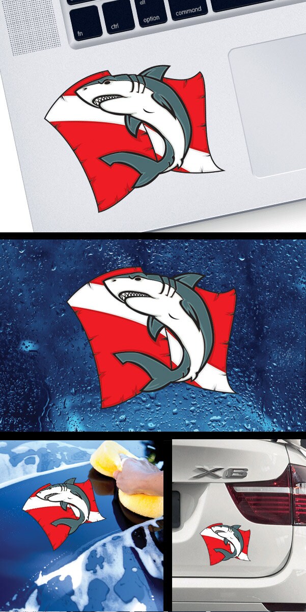 Decal Sticker Shark Scuba Flag Snorkeling Underwater Deep | Etsy