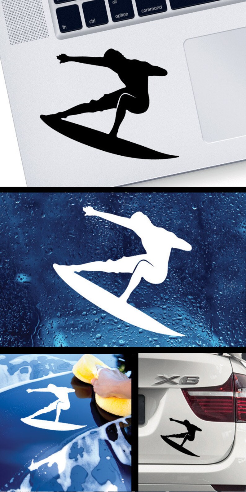Decal Sticker Surfer Figure Beach Reef Surfboard Summer Travel Vacation ...