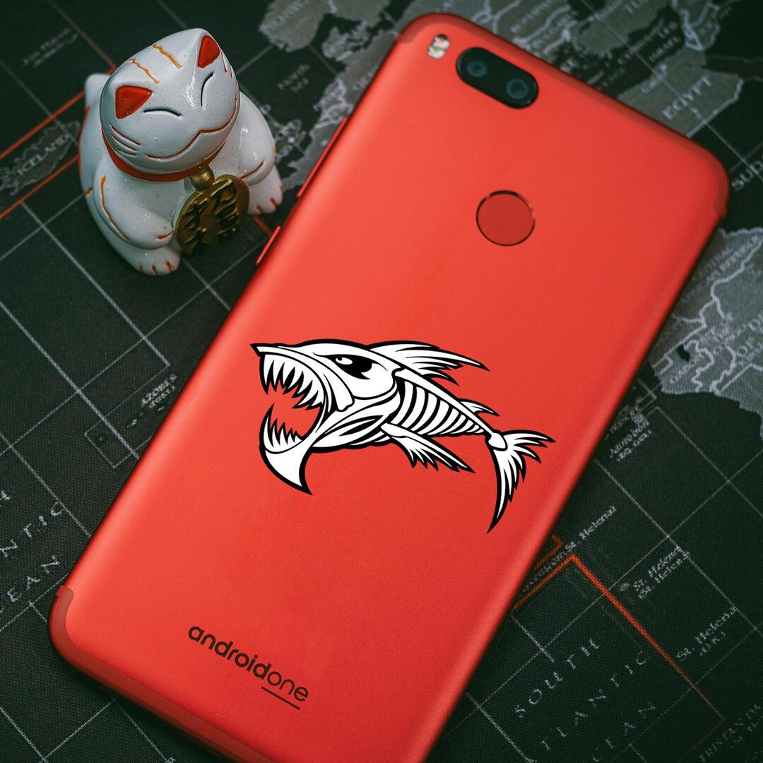Aggressive Fish Skeleton Sticker – Bold Vinyl Decal for Cars, Boats ...