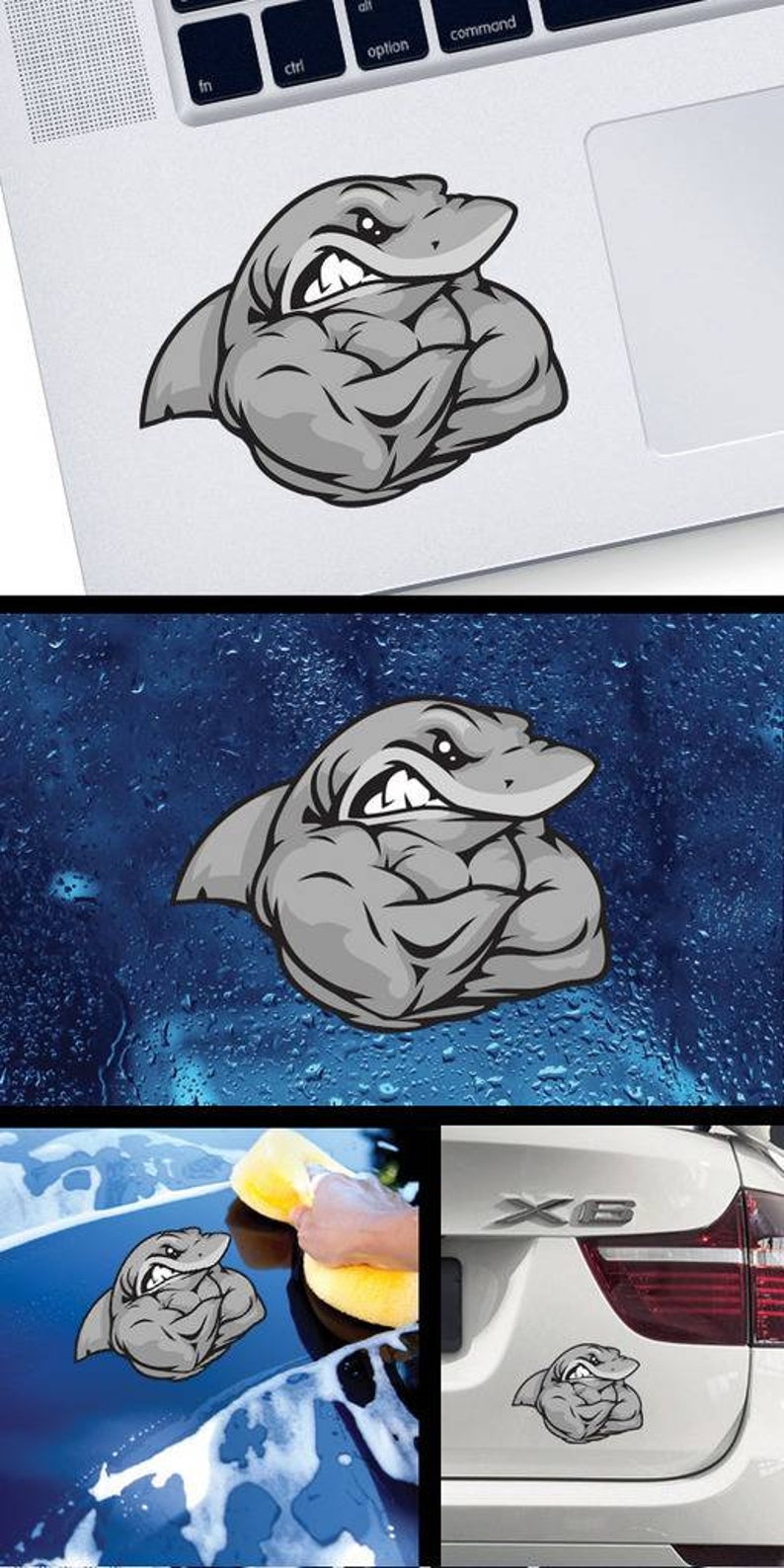 Decal Sticker Shark Bodybuilder Strong Muscles Body Building - Etsy