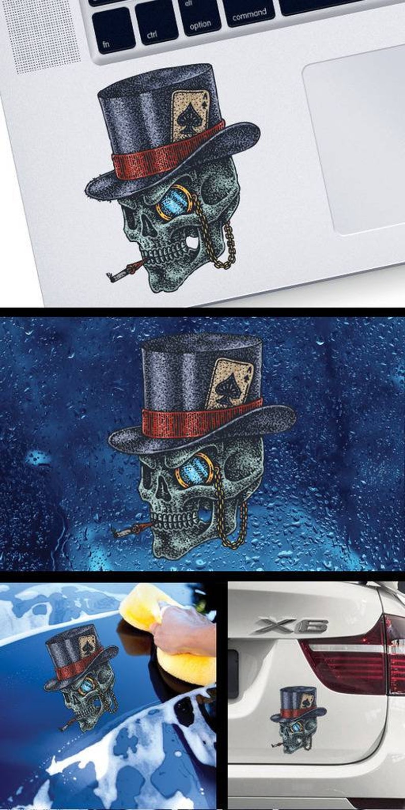 Decal Sticker Poker Player Skull Skull With Rose Tattoo Style Cartoon ...