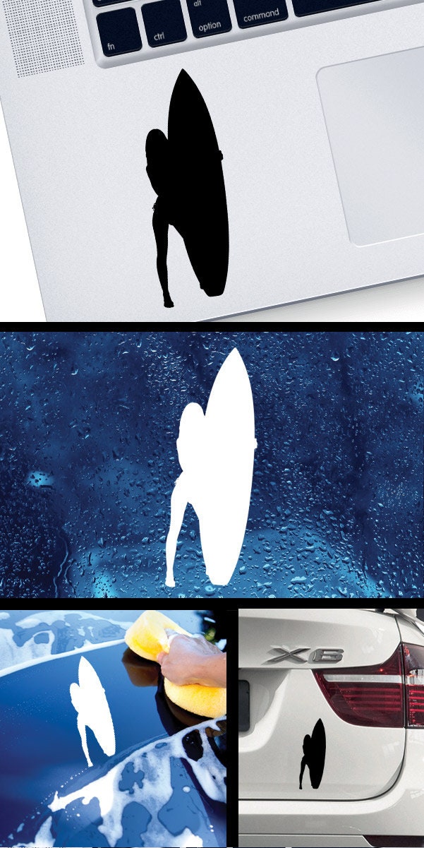 Decal Sticker Surf Girl Surfing Surfer Big Waves Beach Surfboard Reef ...