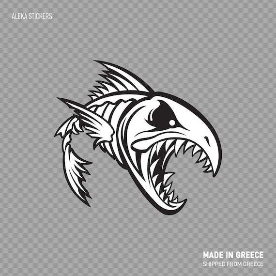 Decal Sticker Fish Bones Skull Skeleton Black and White Fish | Etsy