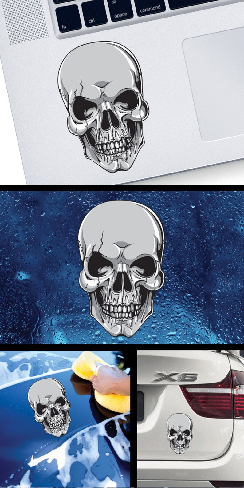 Decal Sticker Gray Black Skull Smile Black and White Car Decoration ...