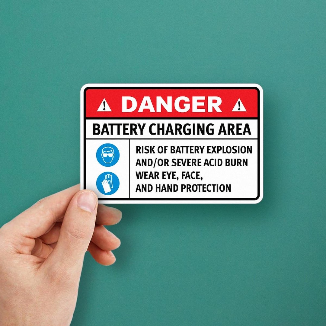 Danger Battery Charging Area Sign – High-visibility Vinyl Safety Decal ...