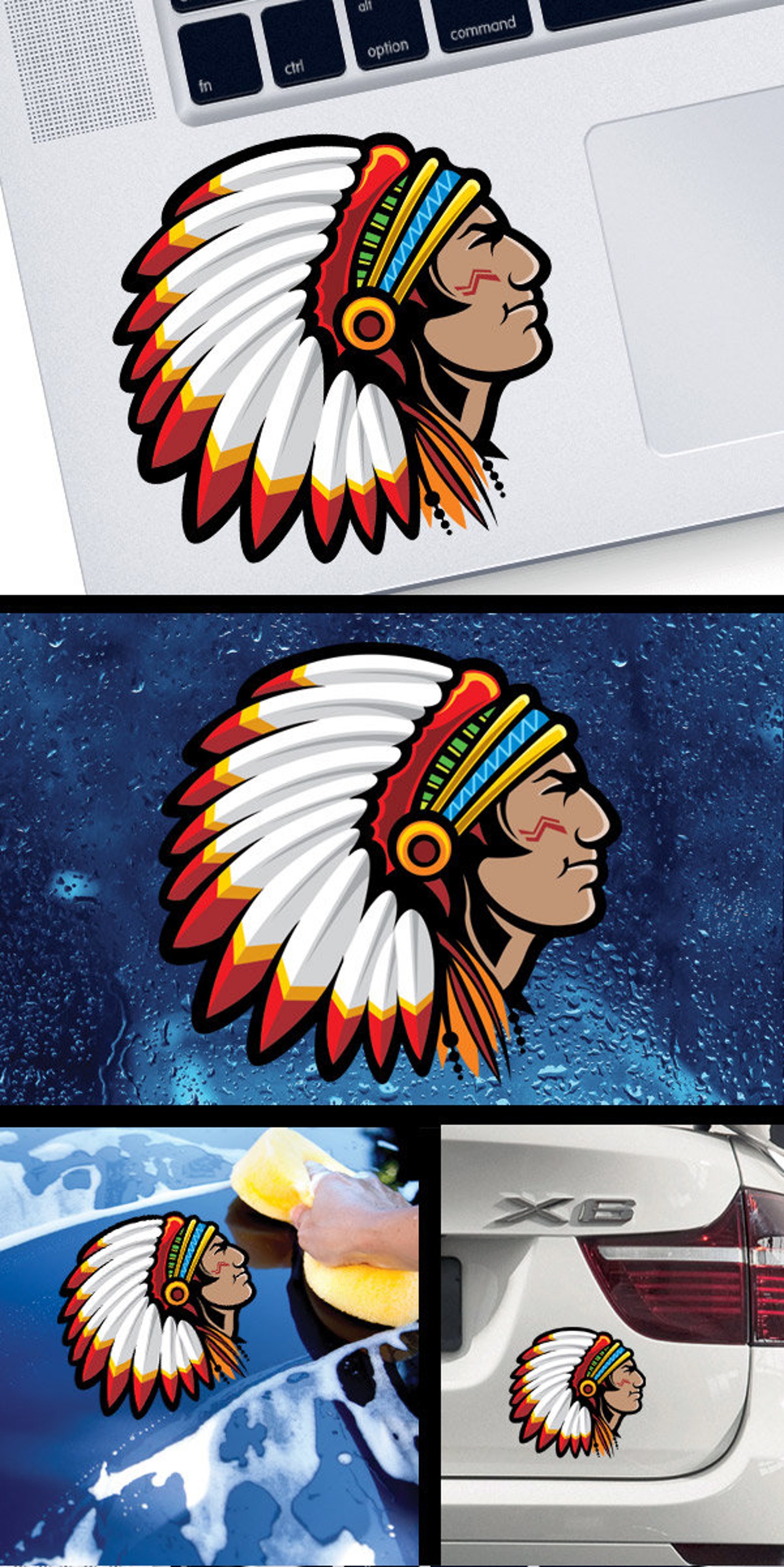 Decal Sticker Indian American Navajo Apache Cherokees Geronimo Cartoon ...