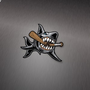 Decal Sticker Angry Shark Smash Baseball Bat Action Sports Motorbike ...