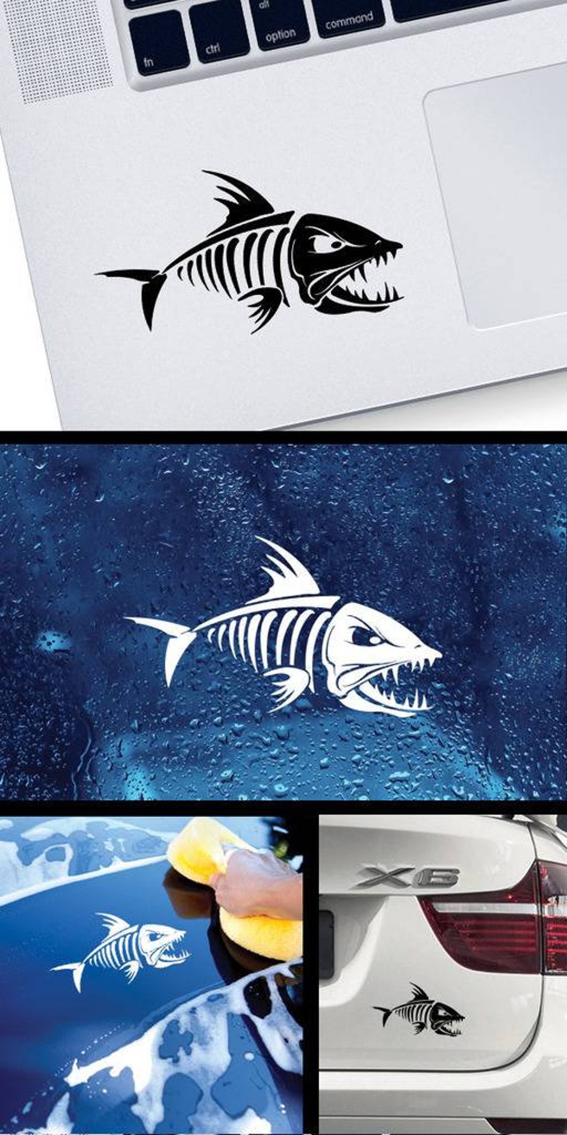 Decal Sticker Skeleton Fish Bones Deep Water Aggression Boat | Etsy