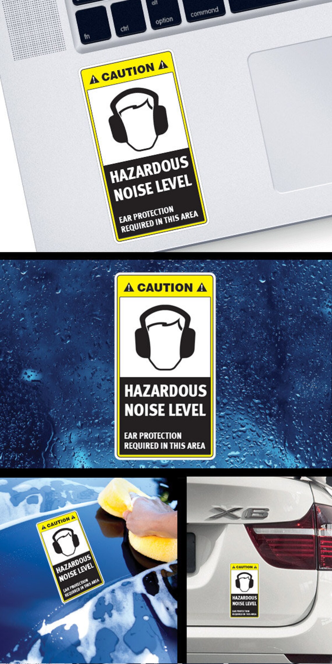 Decal Sticker Caution Hazardous Noise Level Ear Protection Required in ...