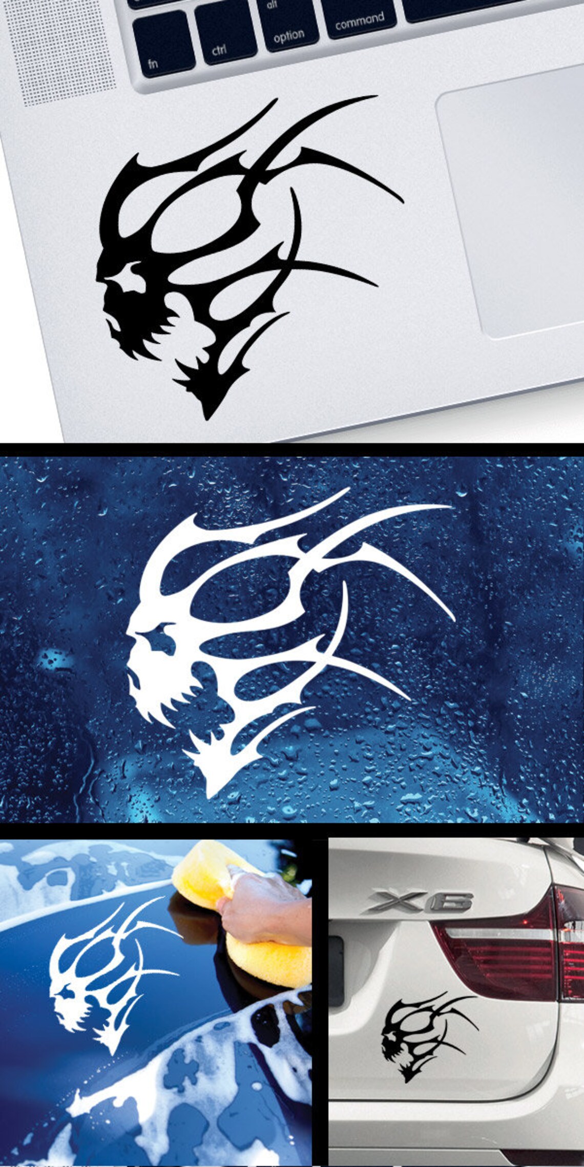 Decal Sticker Flames Skull Tribal Tattoo Style Internal | Etsy