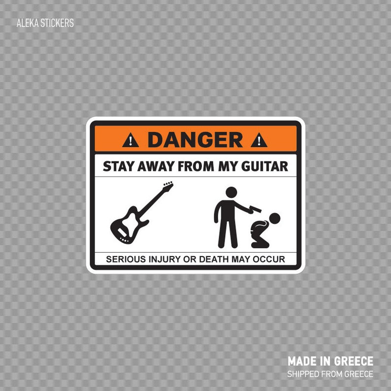 Decal Sticker Danger Stay Away From My Guitar Funny Sign Music Rock ...