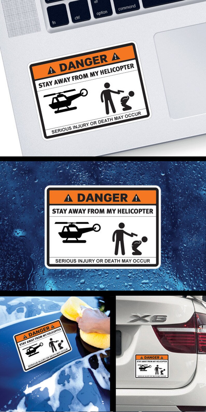 Decal Sticker Danger Stay Away From My Helicopter Funny Sign Waterproof ...