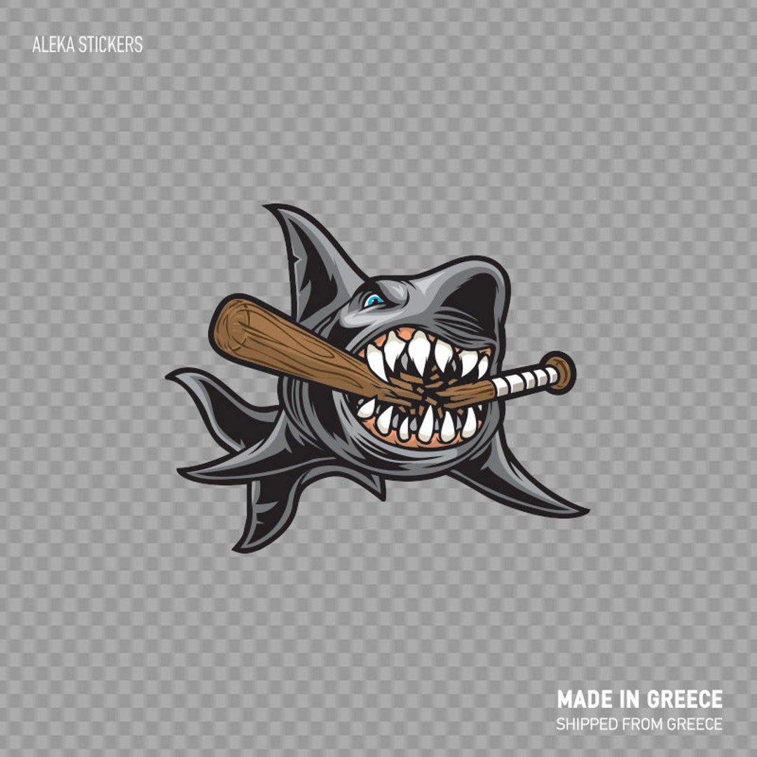 Decal Sticker Angry Shark Smash Baseball Bat Action Sports Motorbike ...