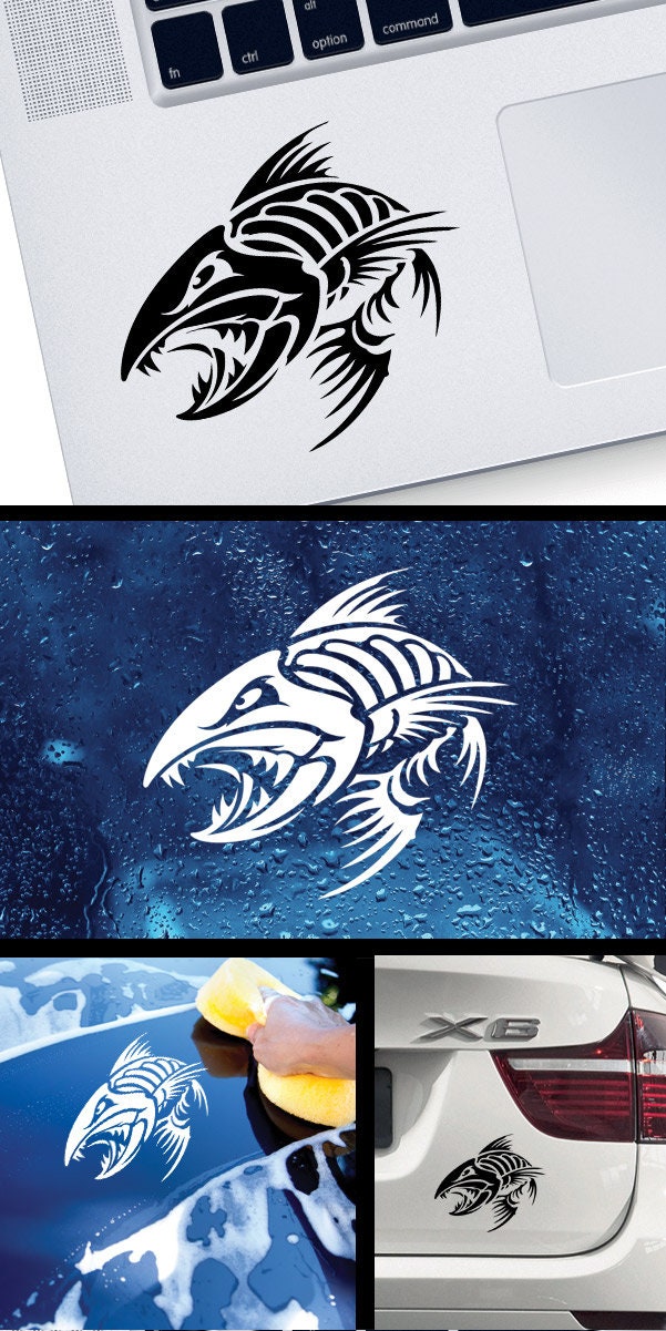 Decal Sticker Angry Fishbone Figure Aggressive Attack Boat | Etsy