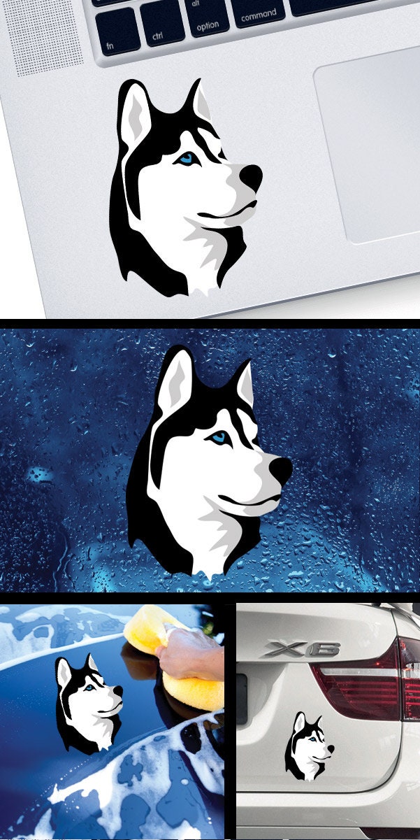 Decal Sticker Husky Sled-type of Dog Huskies Arctic Black and White ...