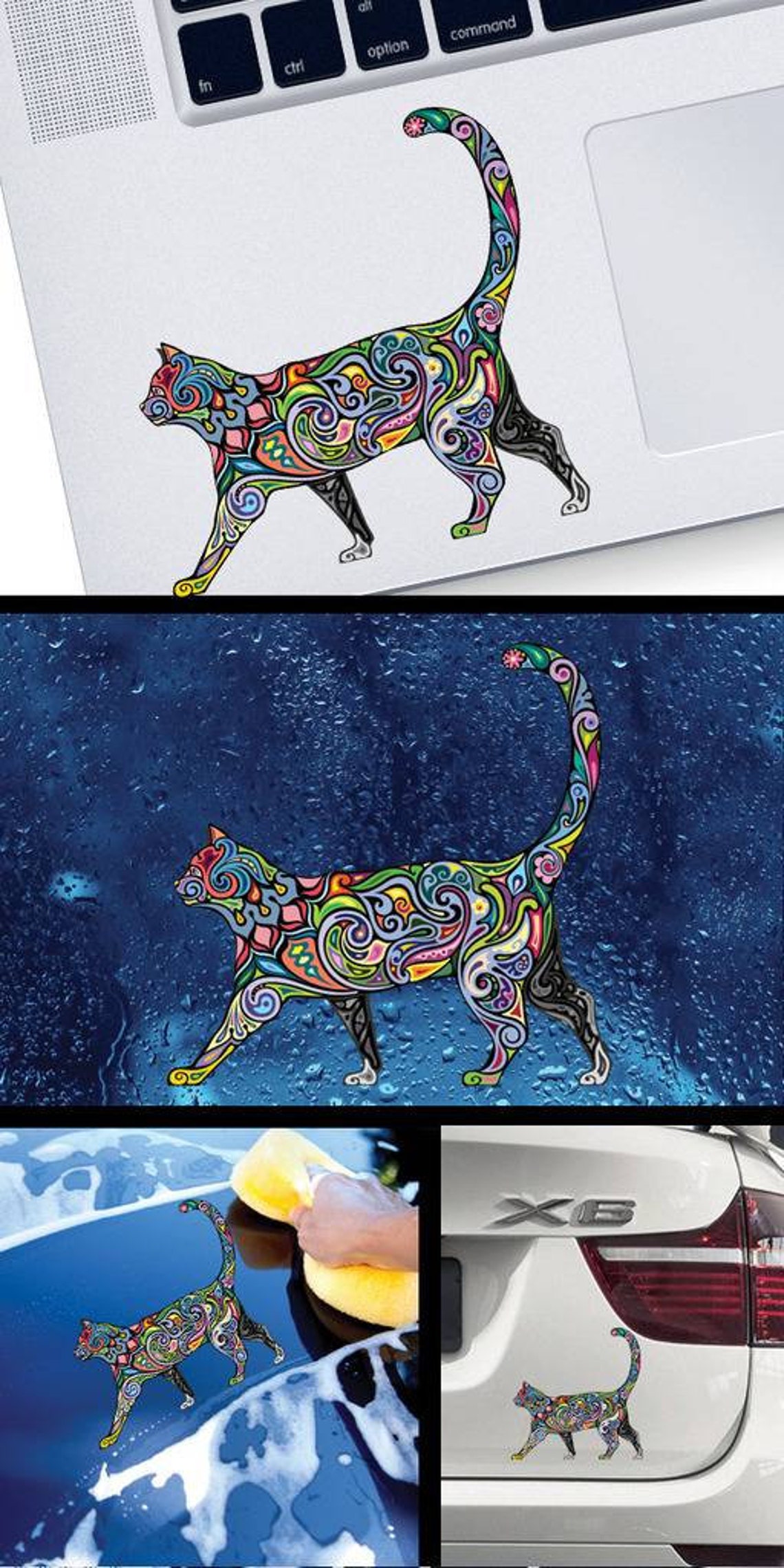 Decal Sticker Domestic Floral Cat Flower Power Room Decoration Tribal ...
