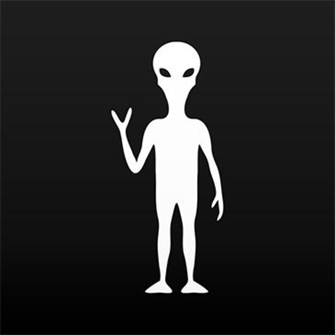 Decal Sticker Alien Figure Waving UFO Spaceship Planet Galaxy Space ...