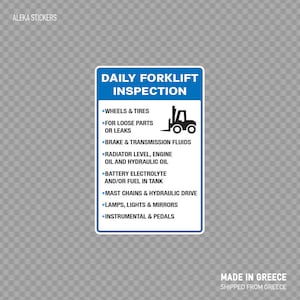 Forklift Inspection Sticker Decal: Wheels & Tires, Loose Parts, Leaks ...