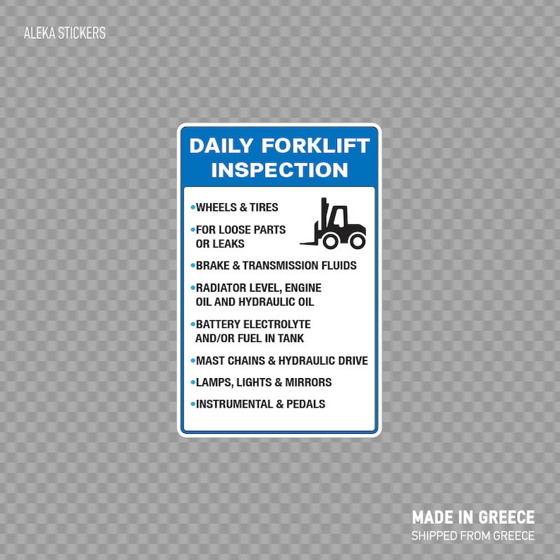 Forklift Inspection Sticker Decal: Wheels & Tires, Loose Parts, Leaks ...