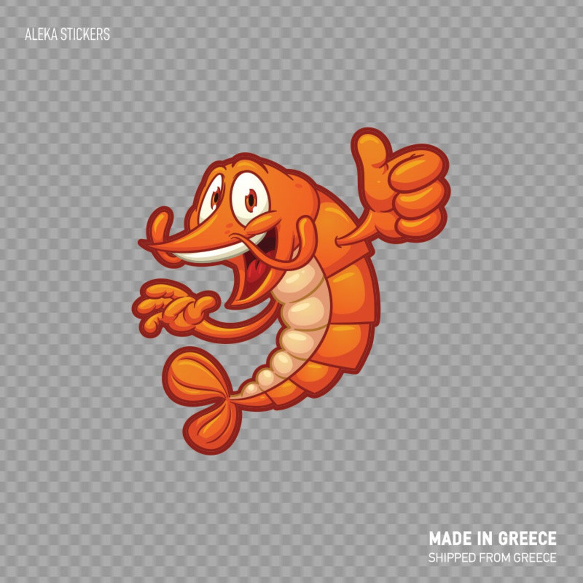 Decal Sticker Cartoon Shrimp Holding It's Thumb up Fishing Store ...